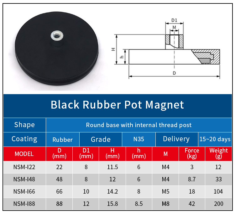 Black Rubber Coated Internal Threaded Rod Neodymium Pot Magnet from ...
